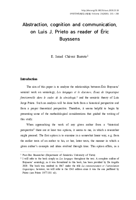 (PDF) Abstraction, cognition and communication, on Luis J. Prieto as ...