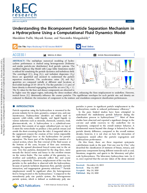 (PDF) Understanding the Bicomponent Particle Separation Mechanism in a Hydrocyclone Using a ...
