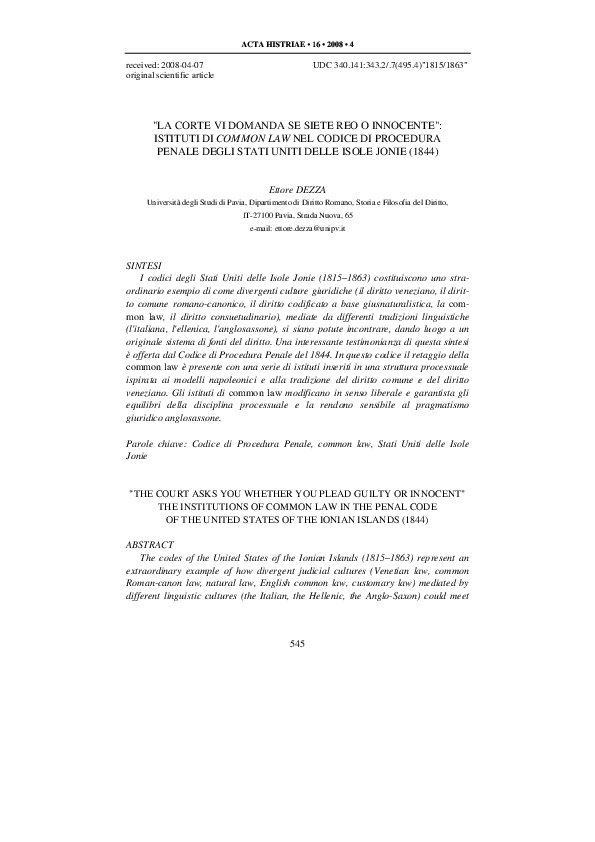 (PDF) Ettore Dezza, Istituti di common law nel codice di procedura ...