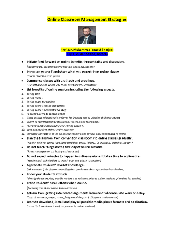 (PDF) Online Classroom Management Strategies