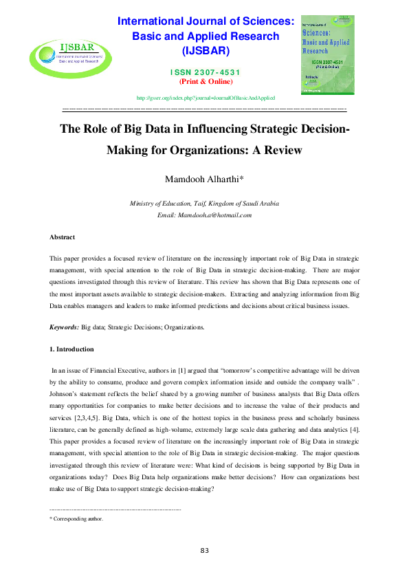 (PDF) The Role of Big Data in Influencing Strategic Decision- Making ...