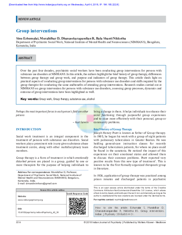 (PDF) Group work interventions Group therapy practice guideline