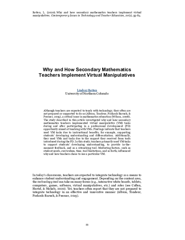 (PDF) Why and How Secondary Mathematics Teachers Implement Virtual ...