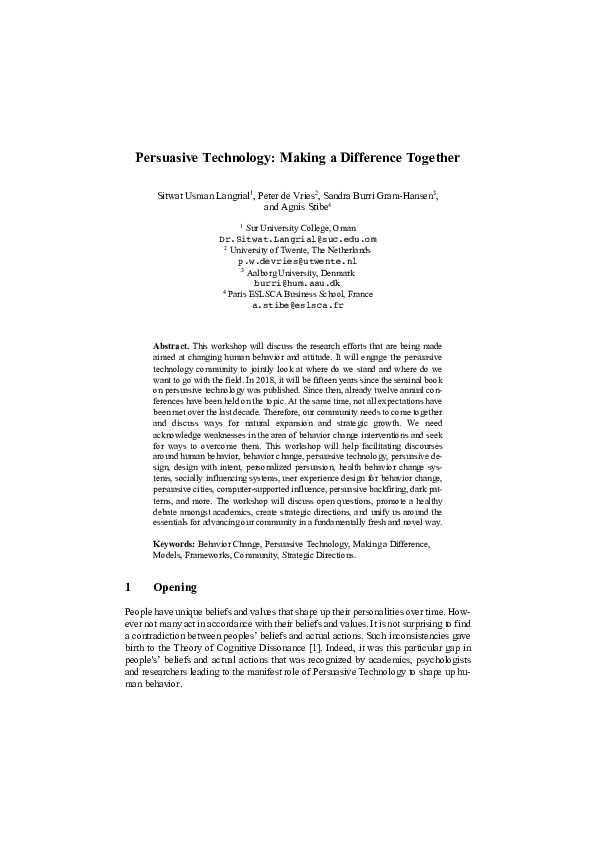 (PDF) Persuasive Technology: Making a Difference Together