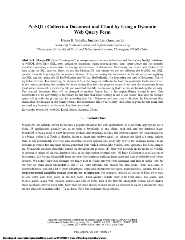 (PDF) NoSQL: Collection Document and Cloud by Using a Dynamic Web Query Form
