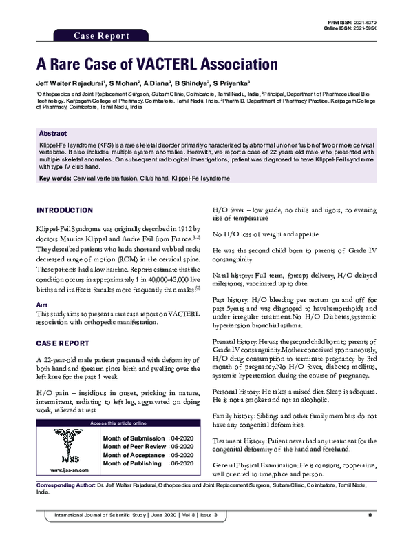 (PDF) A Rare Case of VACTERL Association | Jeff Walter Rajadurai ...