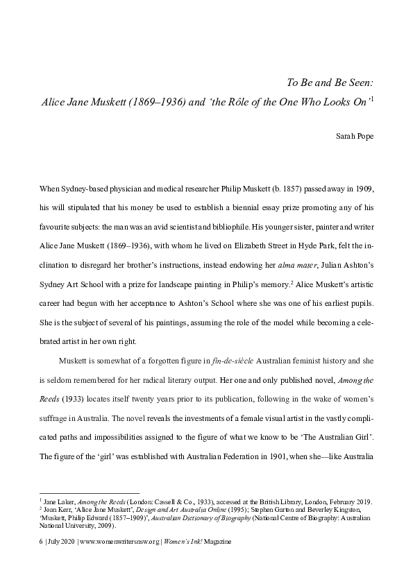 (PDF) To Be and Be Seen: Alice Jane Muskett (1869–1936) and the ‘Rôle ...