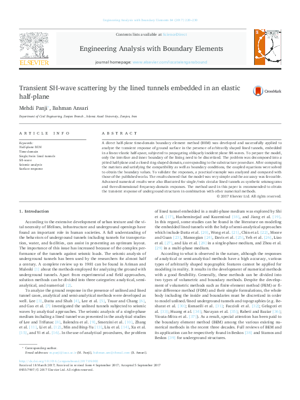(PDF) Transient SH-wave scattering by the lined tunnels embedded in an elastic half-plane