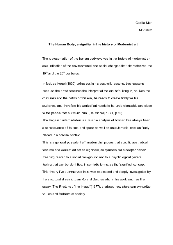 (DOC) The Human Body: a signifier in the history of Modernist art