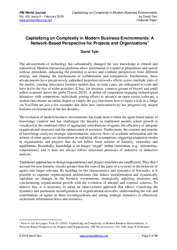 (PDF) Capitalizing on Complexity in Modern Business Environments: A ...