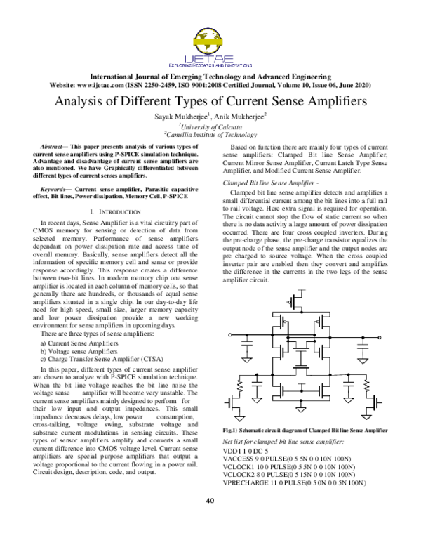 (PDF) Analysis of Different Types of Current Sense Amplifiers
