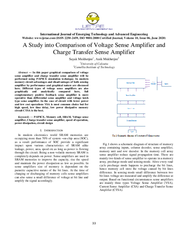 (PDF) A Study into Comparison of Voltage Sense Amplifier and Charge Transfer Sense Amplifier
