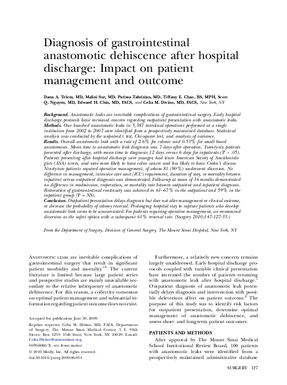 (PDF) Diagnosis of gastrointestinal anastomotic dehiscence after ...