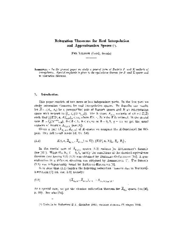 Pdf Reiteration Theorems For Real Interpolation And Approximation Spaces