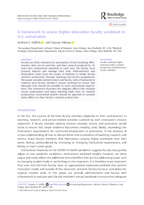 (PDF) A framework to assess higher education faculty workload in U.S ...