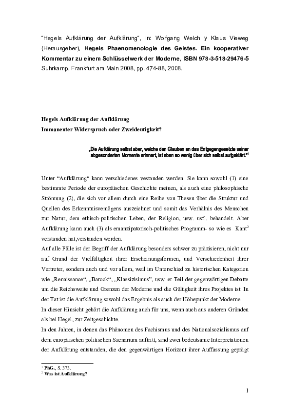 (DOC) Hegels Aufklärung der Aufklärung