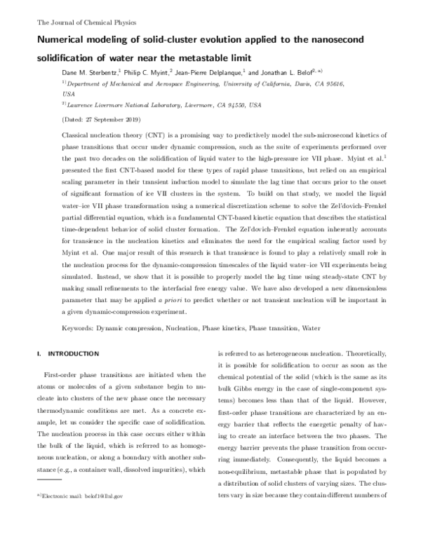 (PDF) Numerical modeling of solid-cluster evolution applied to the nanosecond solidification of ...