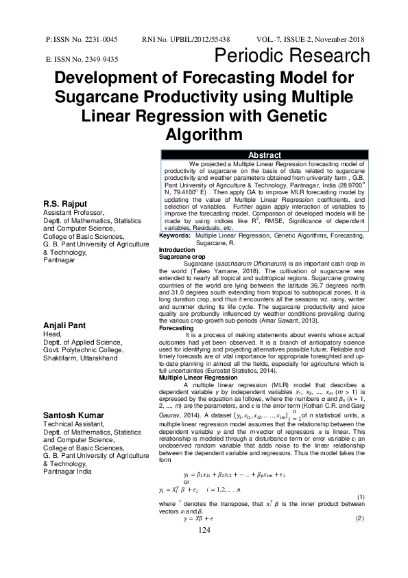 (PDF) Development of Forecasting Model for Sugarcane Productivity using ...