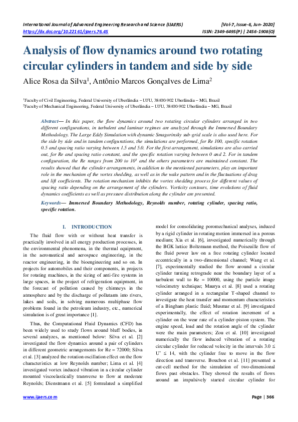 (PDF) Analysis of flow dynamics around two rotating circular cylinders in tandem and side by side