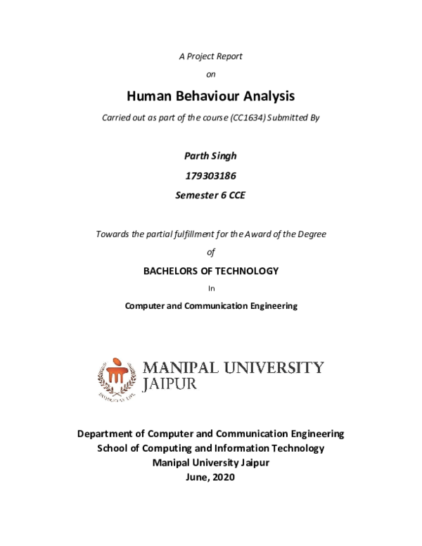 (PDF) Human Behaviour Analysis BACHELORS OF TECHNOLOGY
