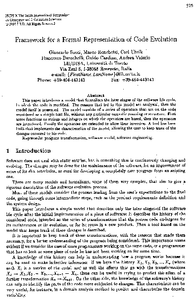 (PDF) Framework for Formal Representation of Code Evolution | Giancarlo ...