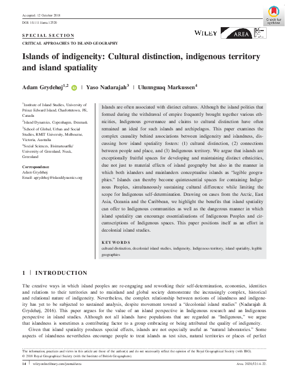 (PDF) Islands of indigeneity: Cultural distinction, indigenous ...