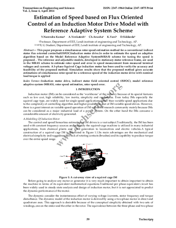 Pdf Estimation Of Speed Based On Flux Oriented Control Of An