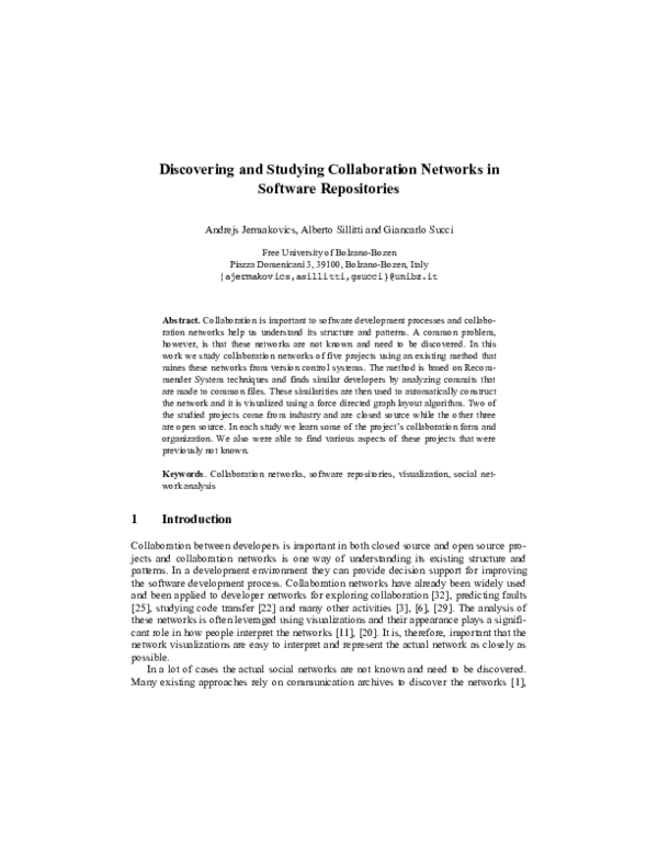 (PDF) Discovering and Studying Collaboration Networks in Software Repositories