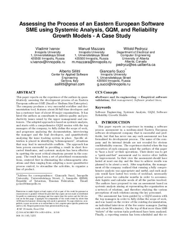 (PDF) Assessing the Process of an Eastern European Software SME using ...