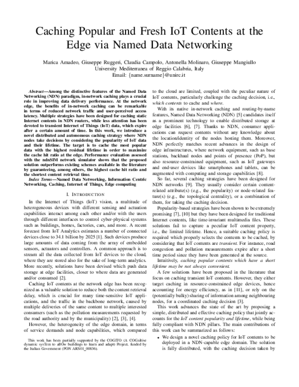 Pdf Caching Popular And Fresh Iot Contents At The Edge Via Named Data Networking
