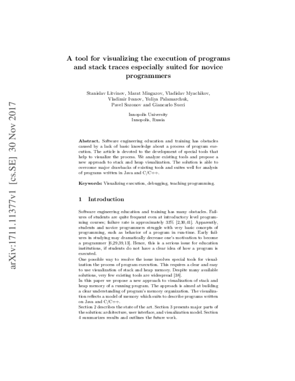 (PDF) A tool for visualizing the execution of programs and stack traces especially suited for ...