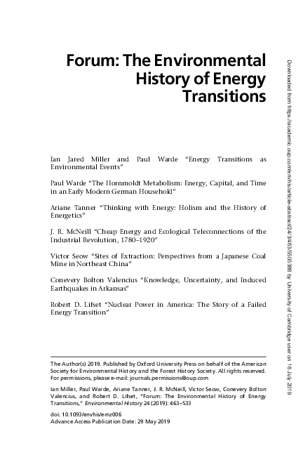 (PDF) Forum: The Environmental History of Energy Transitions