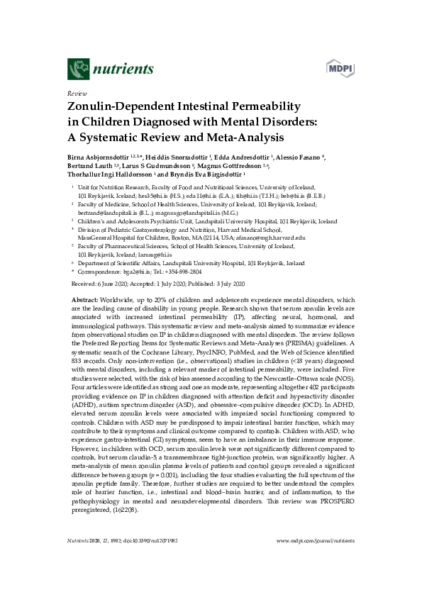 (PDF) Zonulin Dependent Intestinal Permeability in Children Diagnosed ...