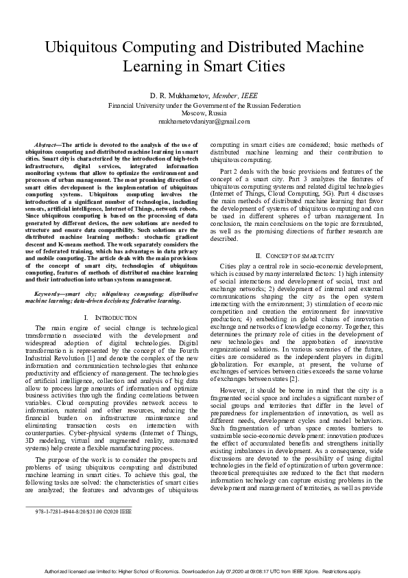 (PDF) Ubiquitous Computing and Distributed Machine Learning in Smart Cities