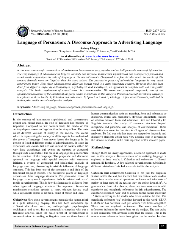 (PDF) Language of Persuasion: A Discourse Approach to Advertising Language