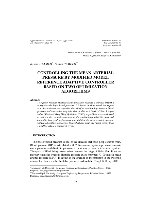 Pdf Mean Arterial Pressure Squirrel Search Algorithm Model Reference Adaptive Controller