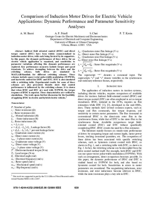 (PDF) Comparison of Induction Motor Drives for Electric Vehicle Applications: Dynamic ...
