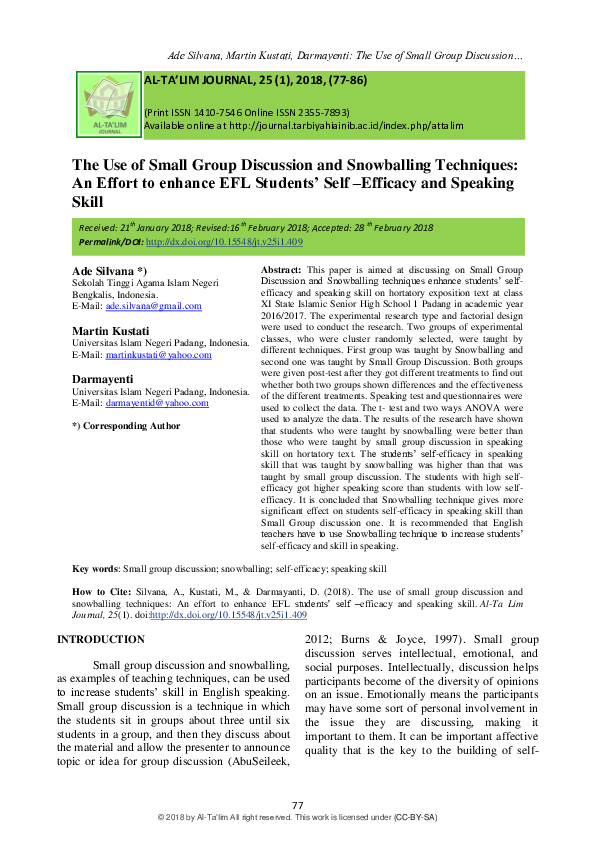 (PDF) The Use of Small Group Discussion and Snowballing Techniques: An ...