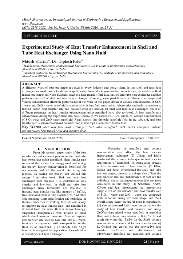 (PDF) Experimental Study of Heat Transfer Enhancement in Shell and Tube ...