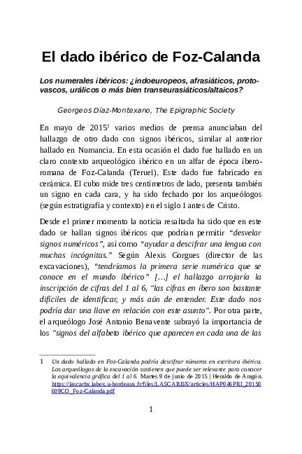 (PDF) El dado ibérico de Foz-Calanda. Los numerales ibéricos ...