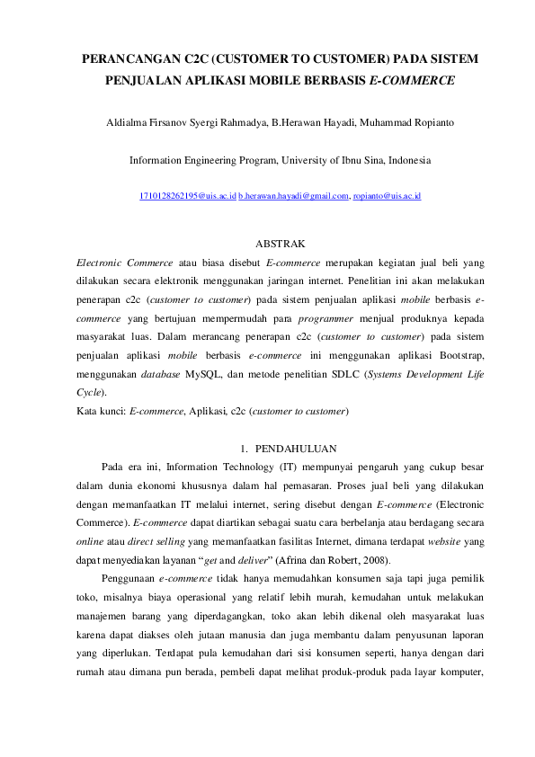 (PDF) PERANCANGAN C2C (CUSTOMER TO CUSTOMER) PADA SISTEM PENJUALAN ...