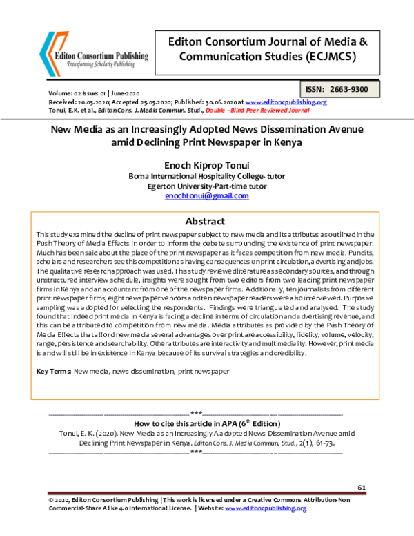 (PDF) New Media's Impact on Print Newspaper Decline in Kenya