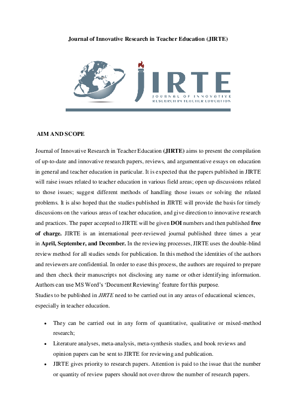 (PDF) Introductory Booklet of Journal of Innovative Research in Teacher ...