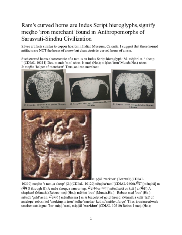 (PDF) Ram's curved horns are Indus Script hieroglyphs,signify meḍho ...