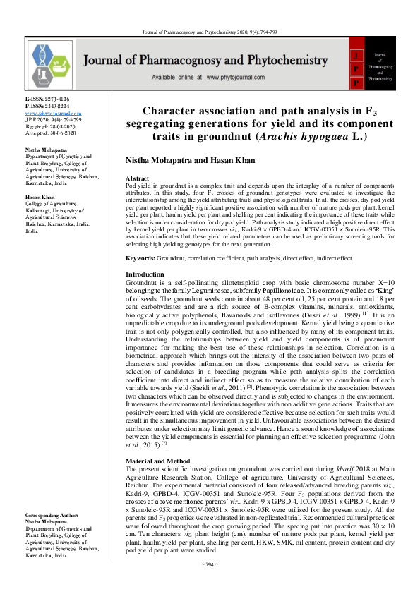 (PDF) Character association and path analysis in F 3 segregating generations for yield and its ...