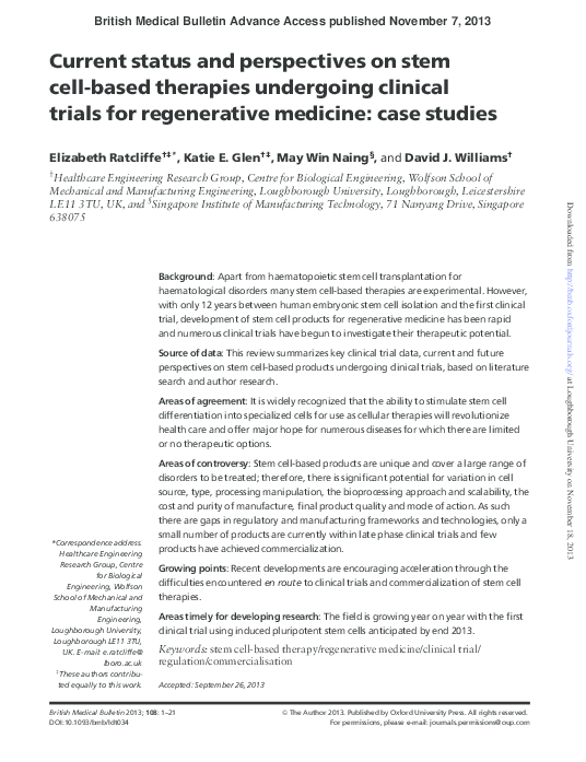(PDF) Current status and perspectives on stem cell-based therapies ...