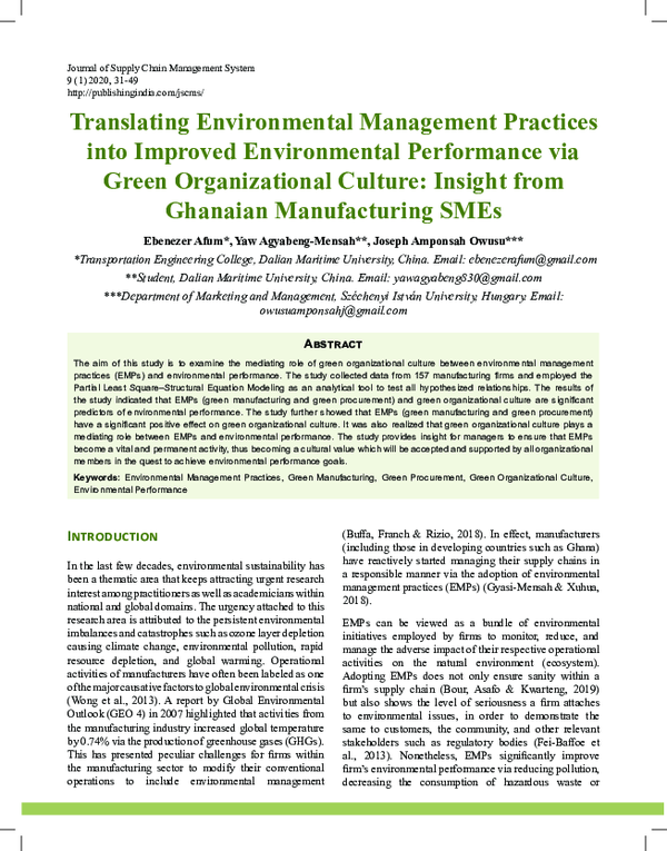 (PDF) Translating Environmental Management Practices into Improved ...