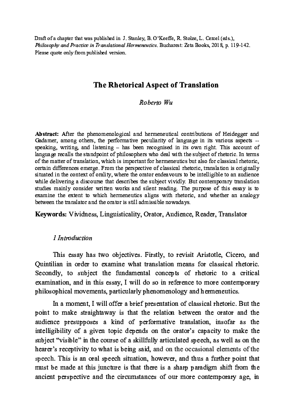 (PDF) The Rhetorical Aspect of Translation