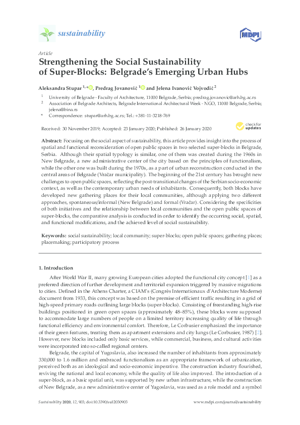 (PDF) Strengthening the Social Sustainability of Super-Blocks: Belgrade ...