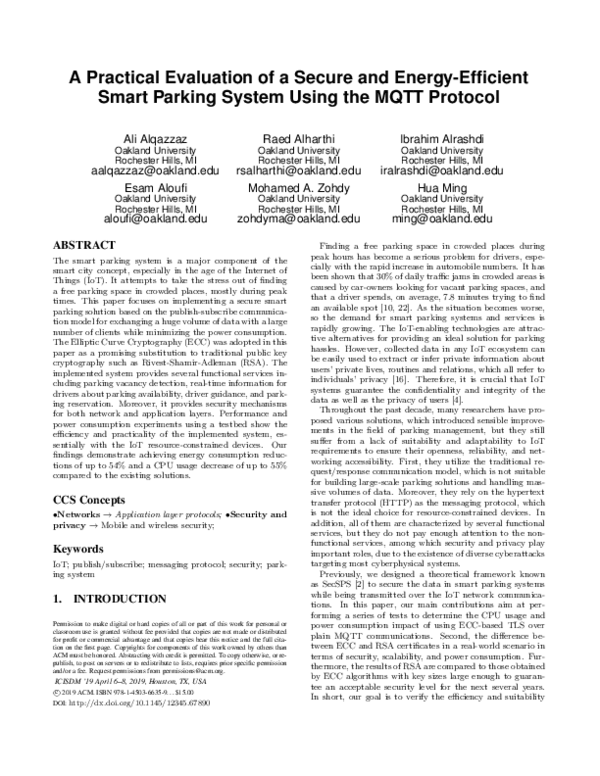 (PDF) A Practical Evaluation of a Secure and Energy-Efficient Smart Parking System Using the ...